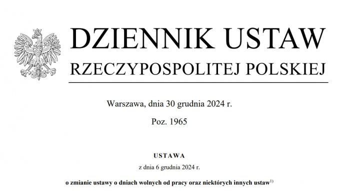 Wigilia dniem wolnym od pracy. Opublikowano ustawę (dokument) | Serwis Samorządowy PAP
